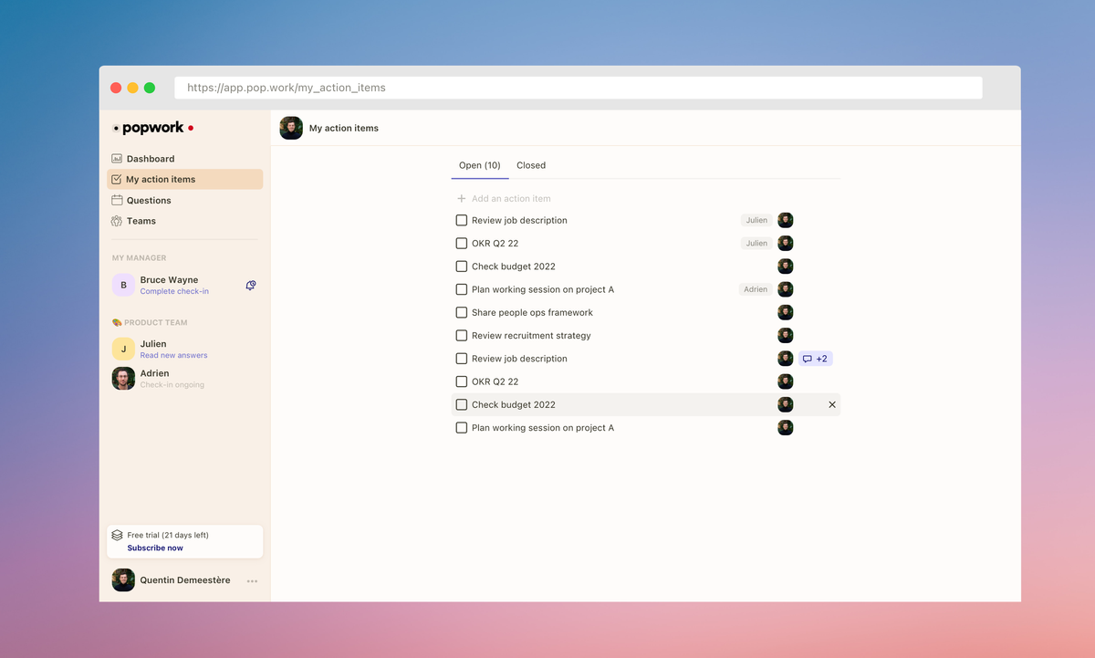Nouvelles fonctionnalités suivi et administrateur | Popwork